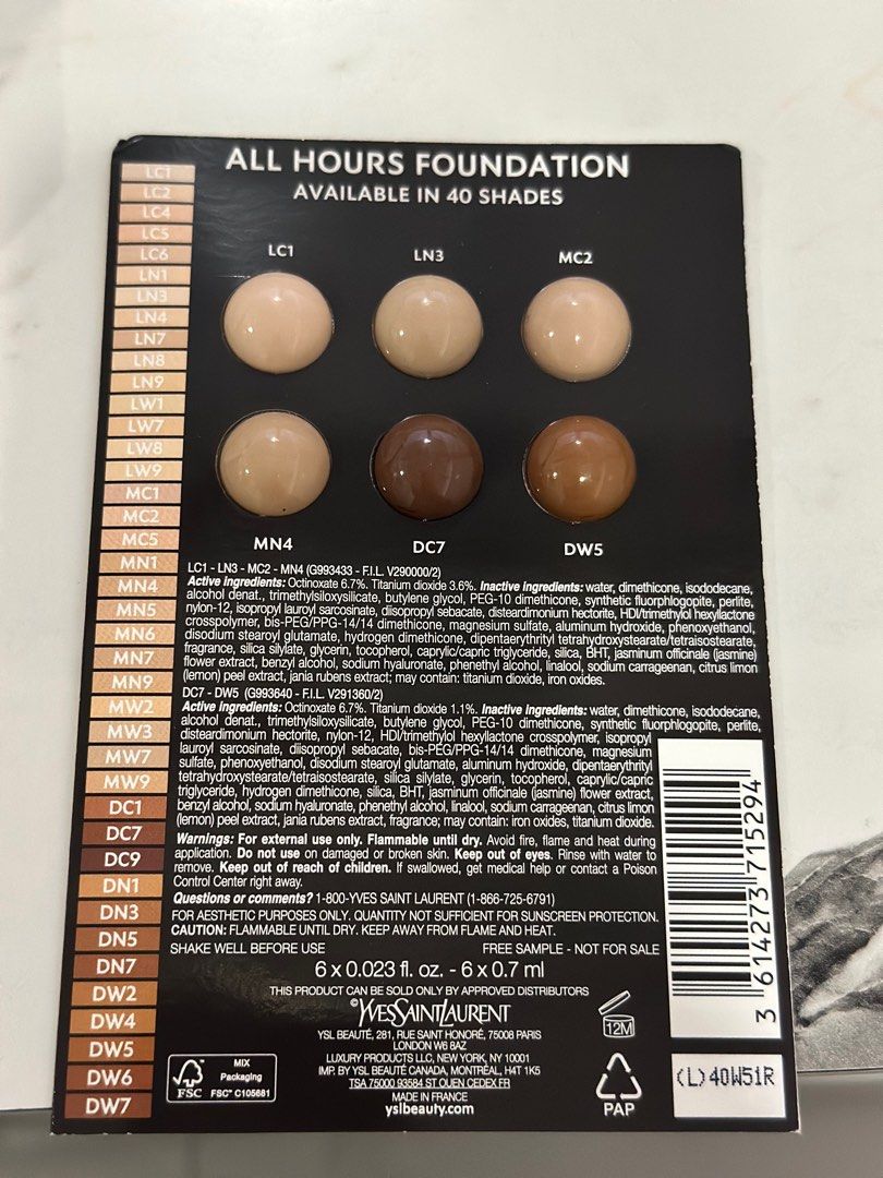 Ysl foundation sampler card, Beauty & Personal Care, Face, Makeup on ...