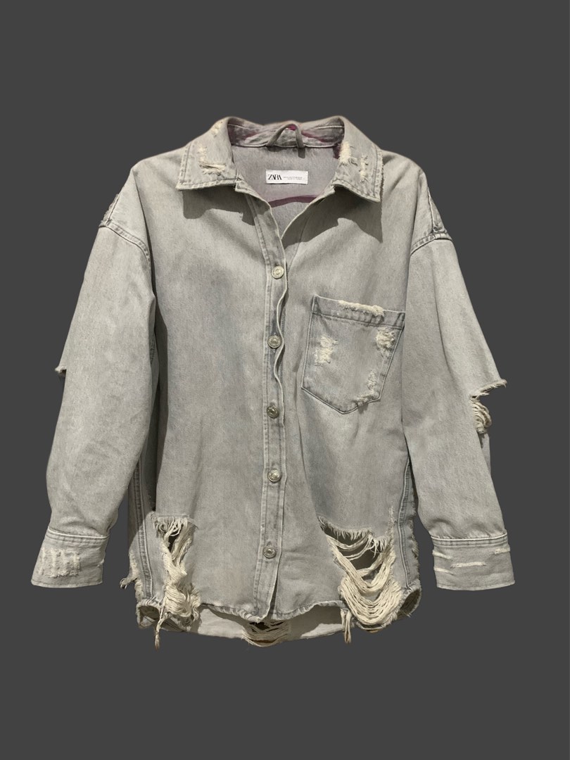 Zara Ripped Denim Jacket, Men's Fashion, Coats, Jackets and Outerwear ...