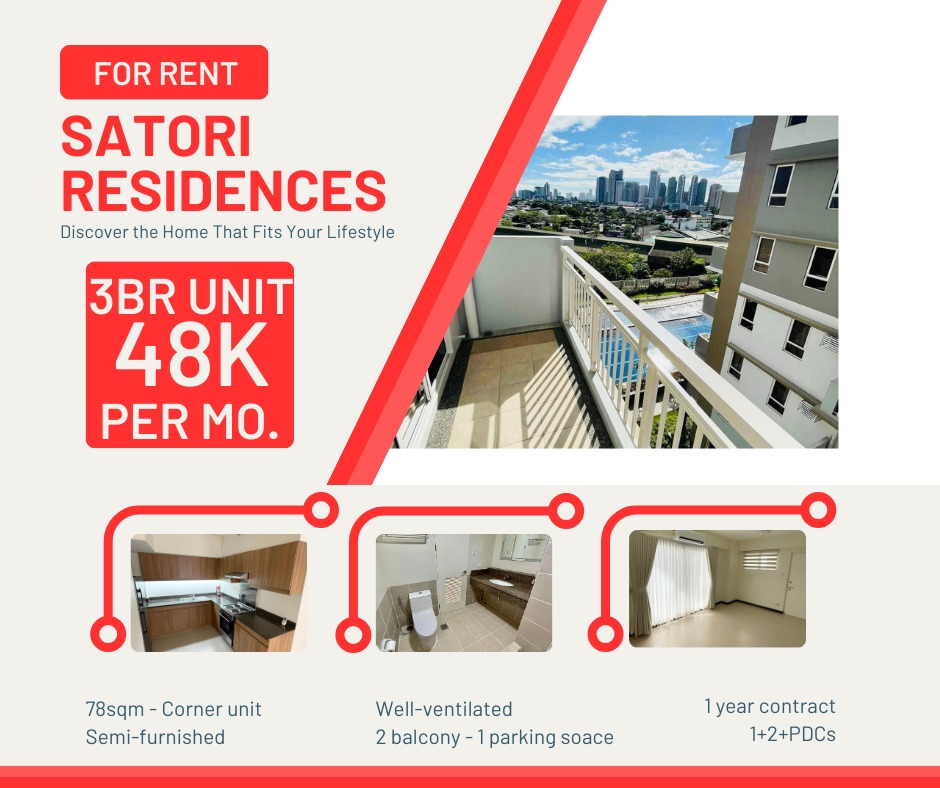 3BR Corner Unit in Satori Residences, Pasig, Property, Rentals ...