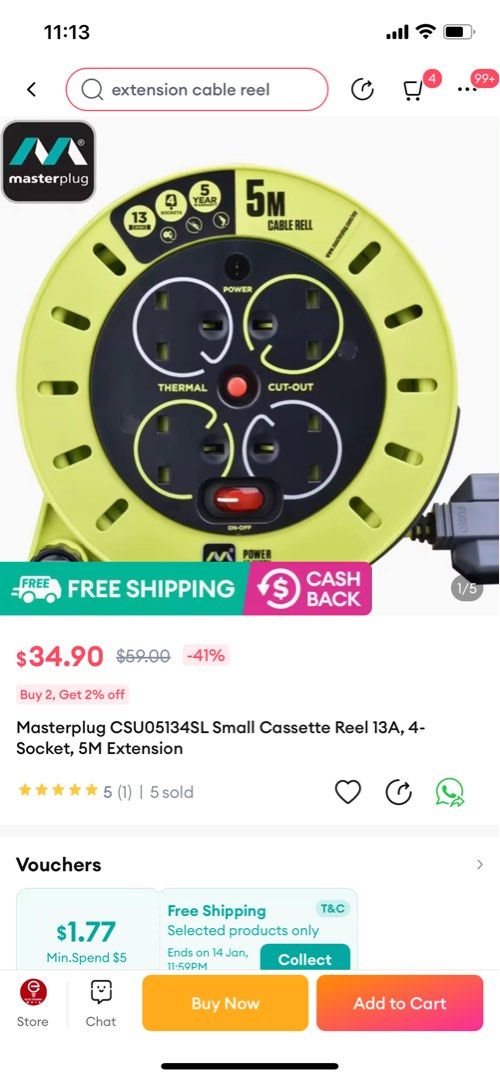 5m cable reel extension masterplug, TV & Home Appliances, Other Home ...