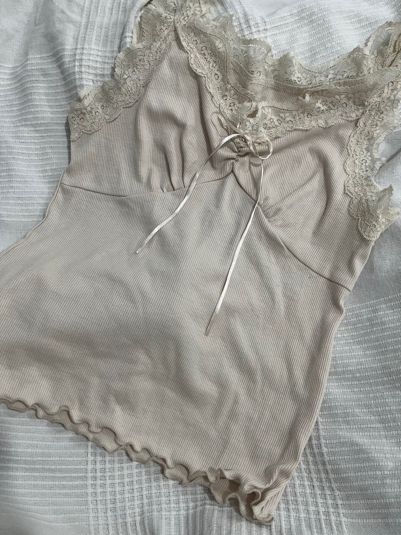 Beige lace coquette top. LP, Women's Fashion, Tops, Others Tops on ...