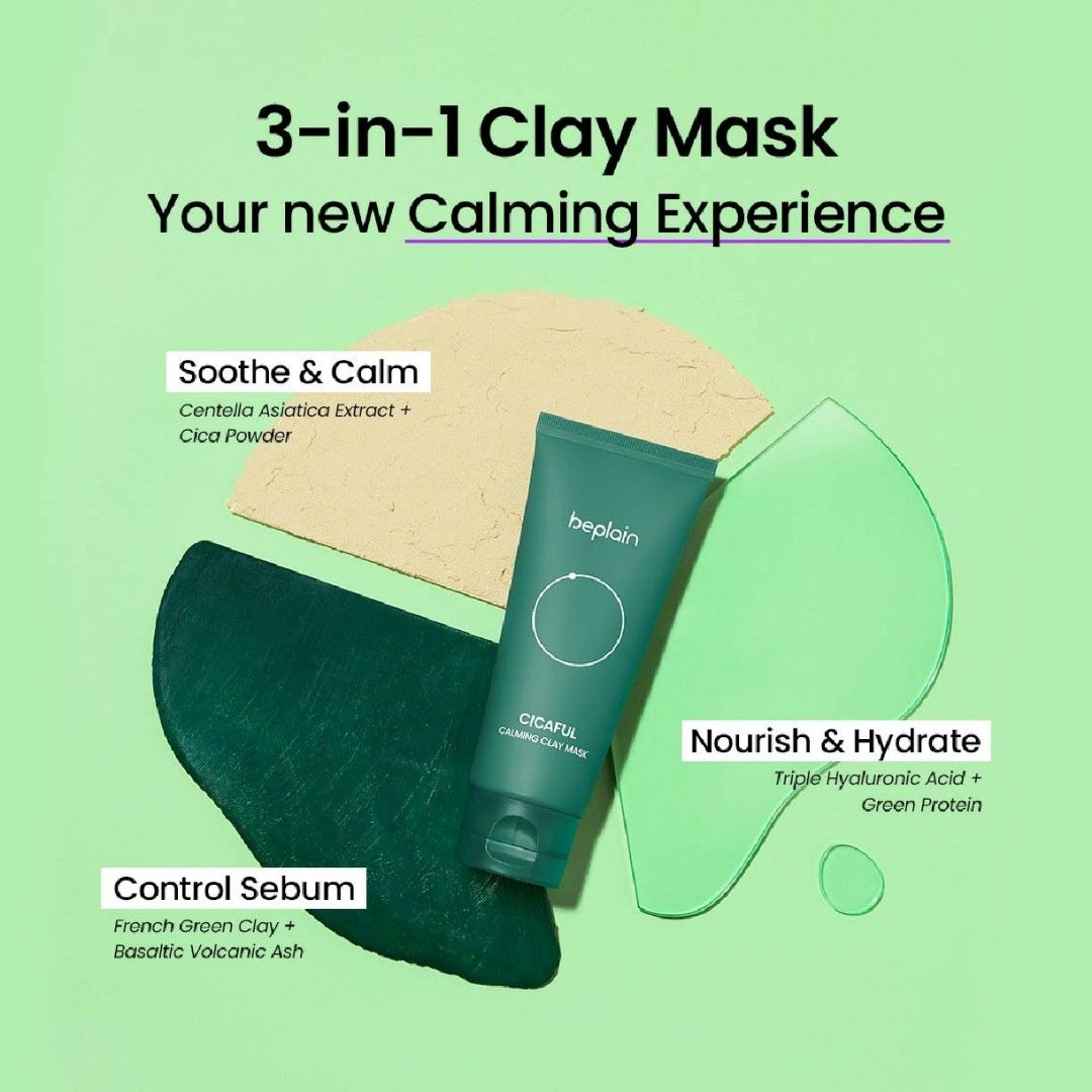 BEPLAIN Cicaful Calming Clay Mask 100g, Beauty & Personal Care, Face ...