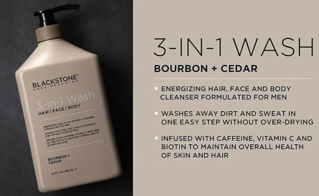 BLACKSTONE MEN'S GROOMING 3-IN-1 HAIR, FACE, AND BODY WASH, Beauty ...