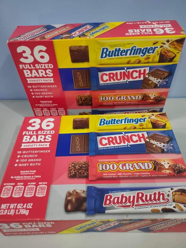 Butterfinger, Crunch, 100 Grand, Baby Ruth Chocolate 36 Full Sized Bars ...