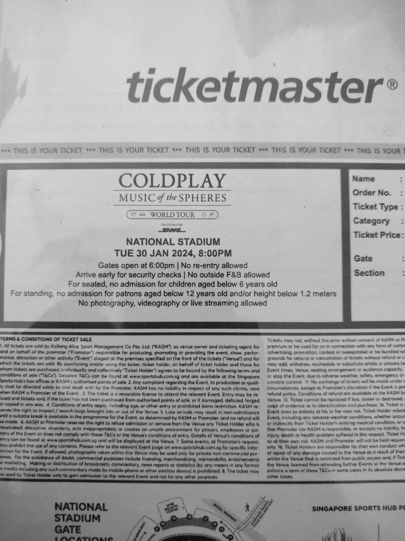 COLDPLAY TICKET - TUE 30 JAN 2024 8PM, Tickets & Vouchers, Event ...