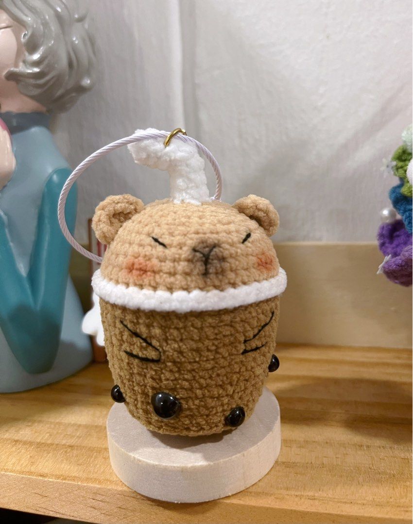 Crochet Capybara bubble tea keychain, Hobbies & Toys, Stationery ...