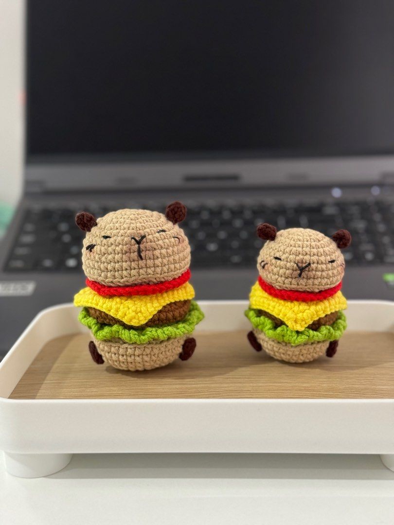 Crochet capybara burger | crochet capybara keychain, Hobbies & Toys ...