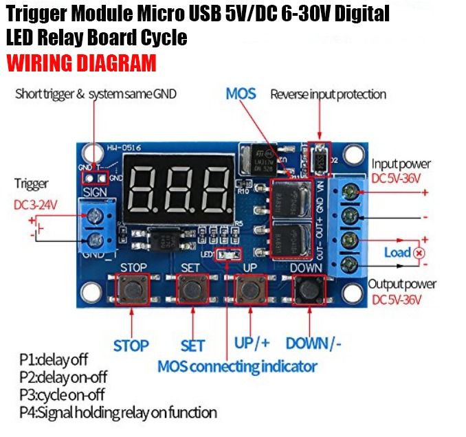 DC 5-36V DIGITAL LED RELAY BOARD DUAL-MOS TRIGGER CYCLE TIMING CIRCUIT ...