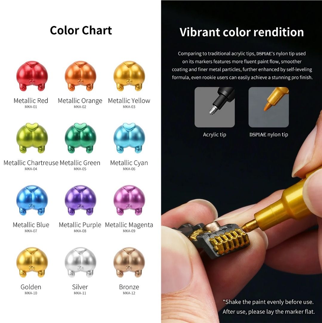 DSPIAE Super Metallic Color Markers (12 colours), Hobbies & Toys ...