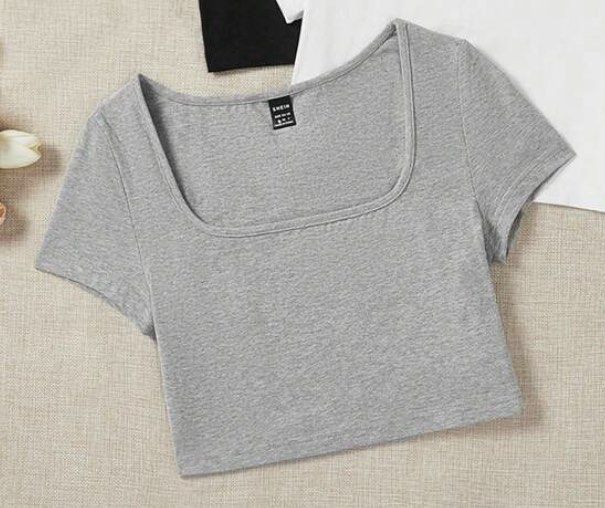 Grey Square Neck Crop Top, Women's Fashion, Tops, Other Tops on Carousell