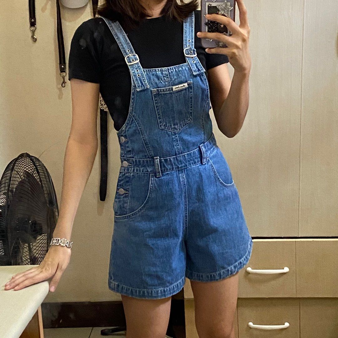 Guess Denim Overalls Jumper, Women's Fashion, Bottoms, Shorts on Carousell