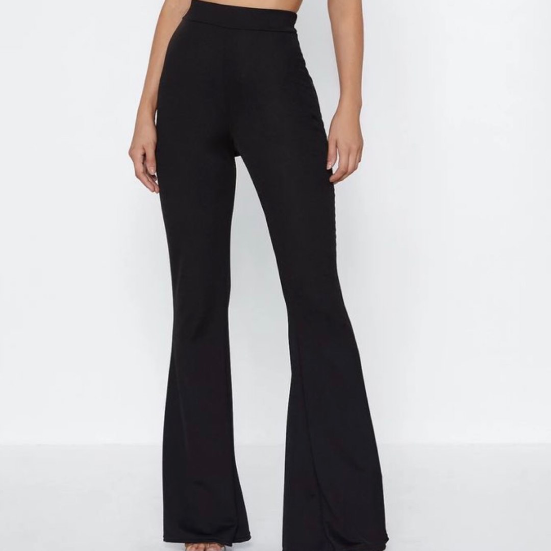 Highwaisted Black Pants Black Cotton Flare Pants Stretchable Pants ...
