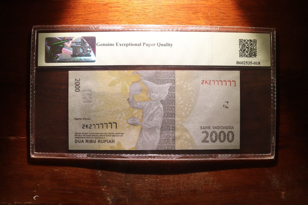 Indonesian 65GEPQ 2,000 Rupiah Solid 7 Banknote ZKZ777777 Year 2016 ...