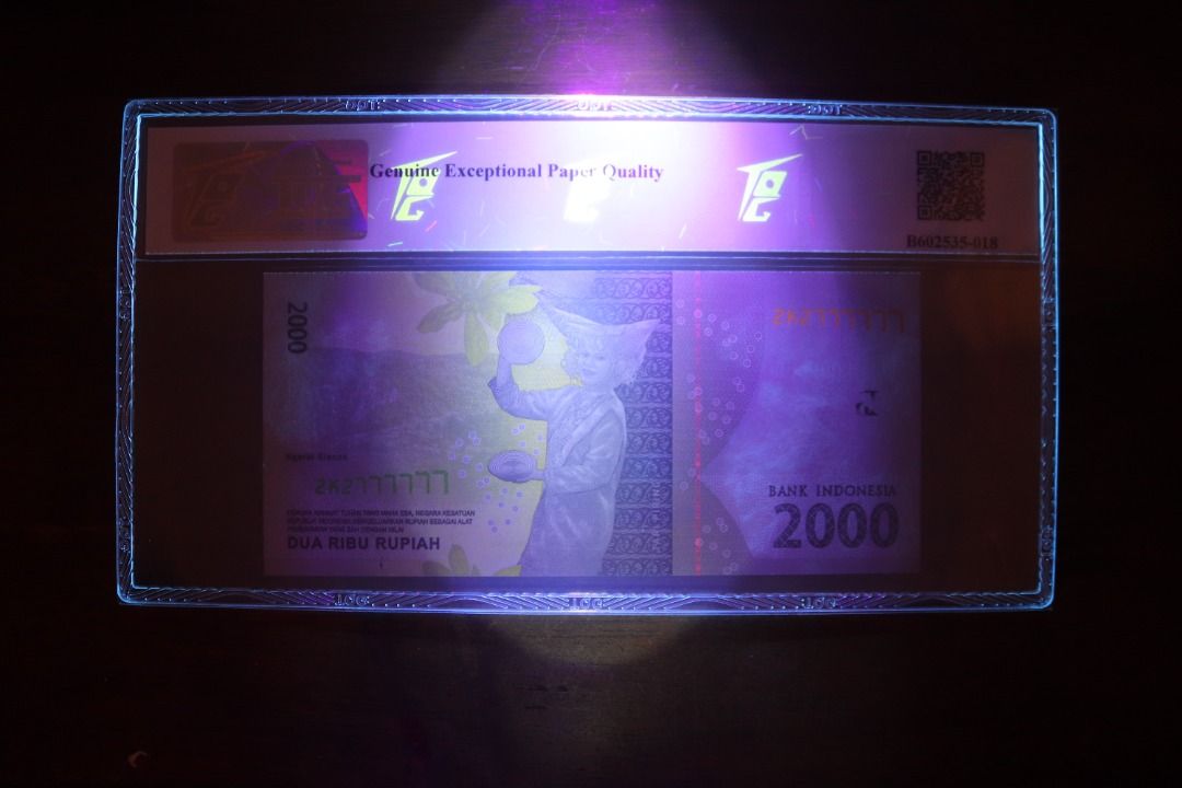 Indonesian 65GEPQ 2,000 Rupiah Solid 7 Banknote ZKZ777777 Year 2016 ...