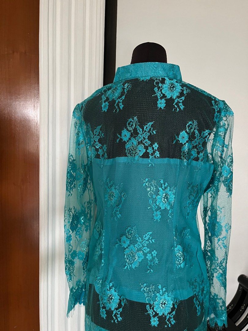 Kebaya Brokat Lace Modern Biru Teal, Fesyen Wanita, Pakaian Wanita ...