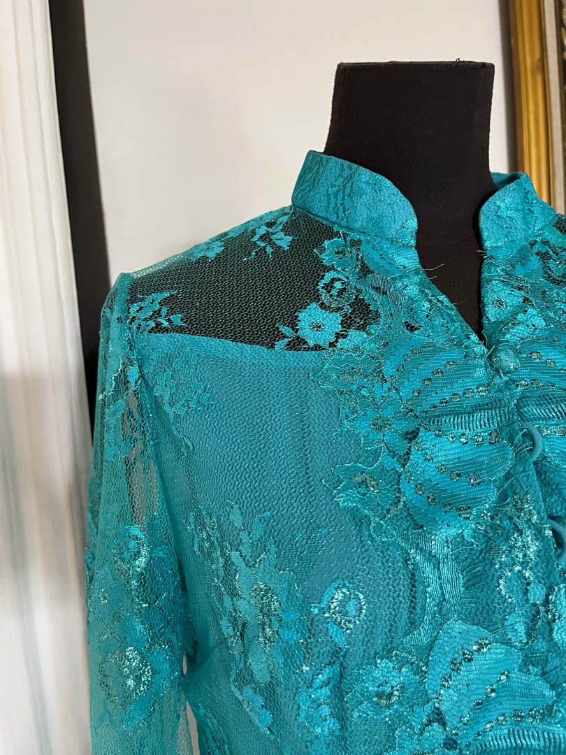 Kebaya Brokat Lace Modern Biru Teal, Fesyen Wanita, Pakaian Wanita ...