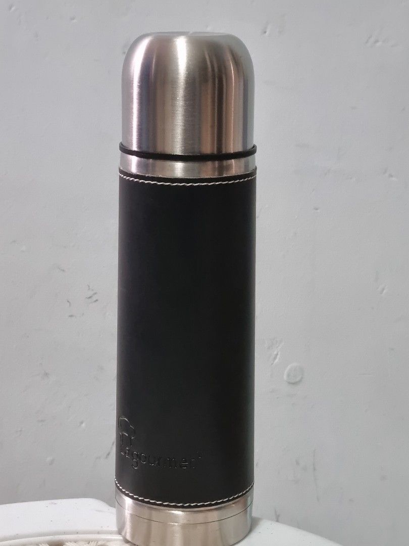 Leather Cladding 0.5L Urbane Thermal Flask (Black), Furniture & Home ...
