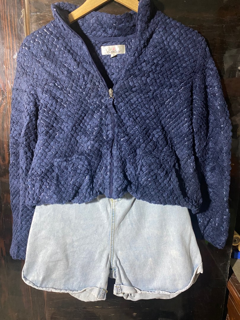 Navy Blue Sweater Jacket, Women's Fashion, Coats, Jackets and Outerwear ...