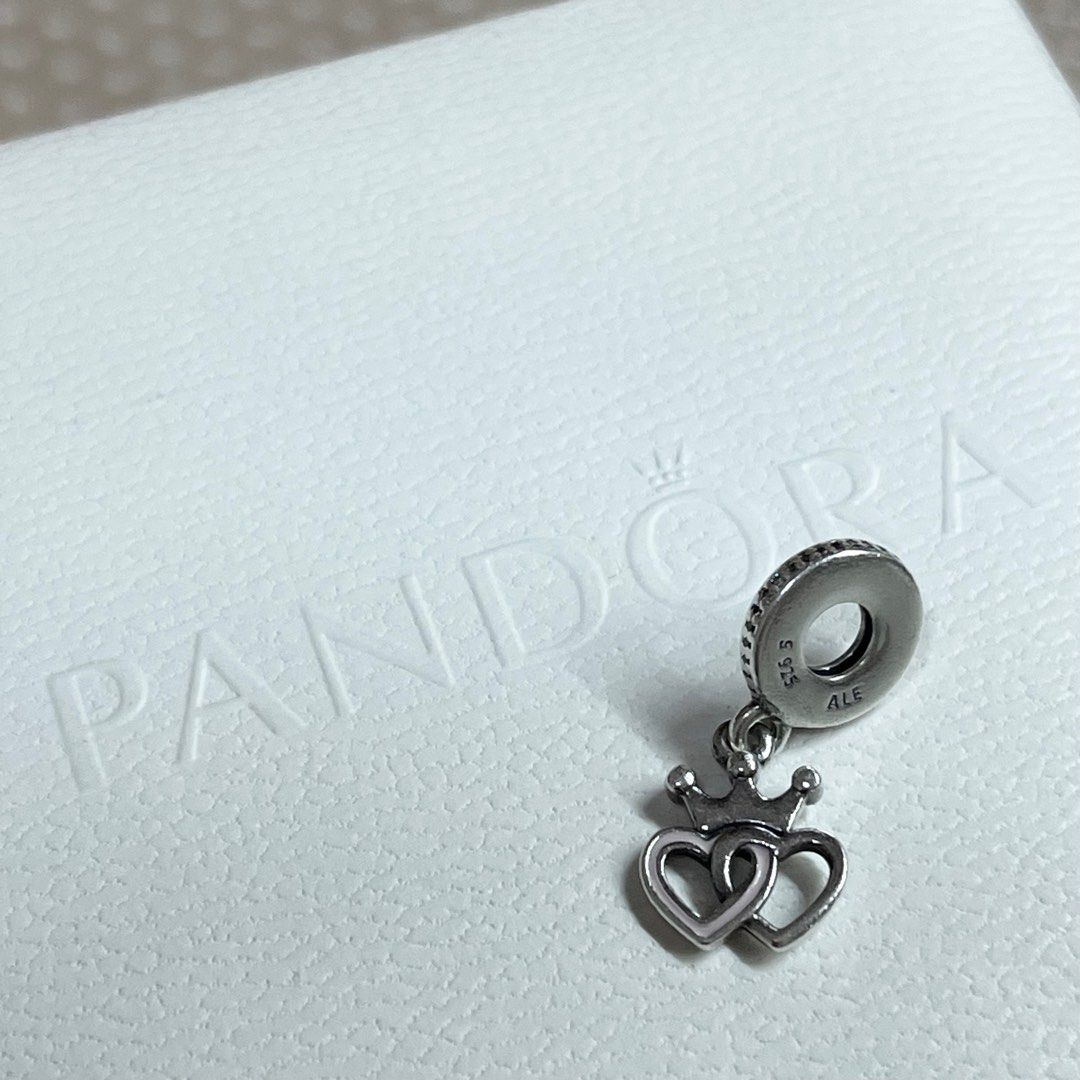 Pandora Double Heart Crown Dangle Charm, Women's Fashion, Jewelry ...