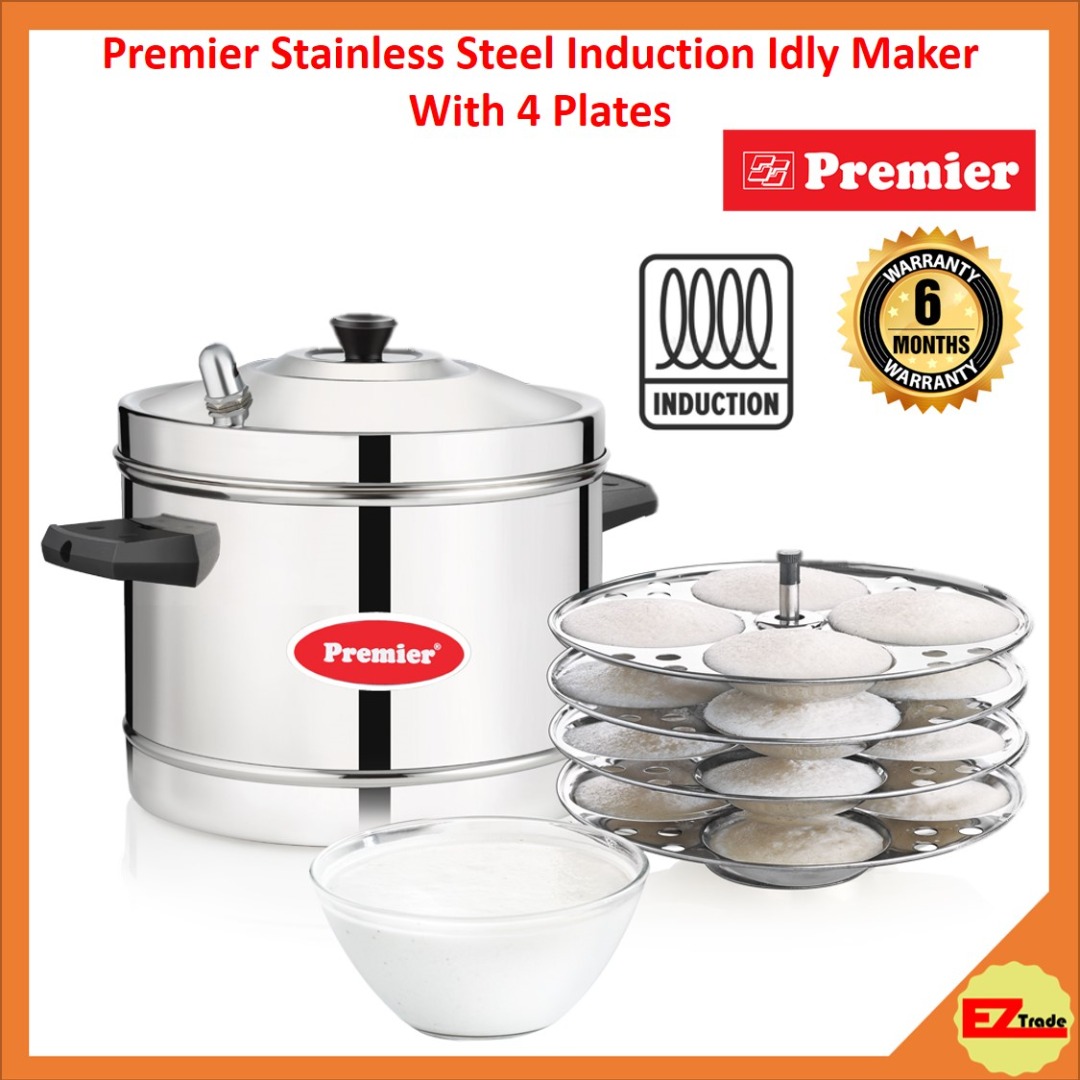 Premier Stainless Steel Induction Compatible Idly Cooker With 4 Plates ...