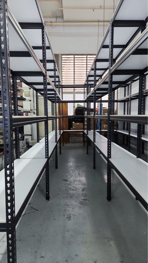 Warehouse Rack | PVC Wood Shelving Shelf | Premium Black Metal Boltless ...
