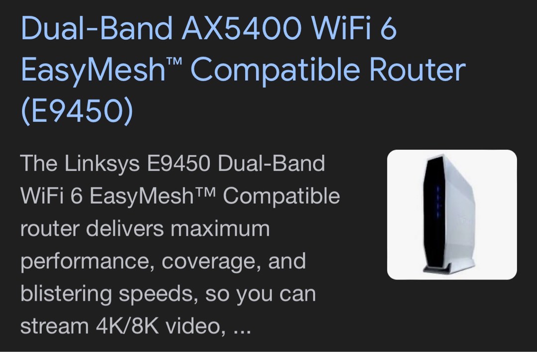 RARE - Linksys E9450 Dual-Band AX5400 WiFi 6 EasyMesh Compatible Router (2-Pack), Computers ...