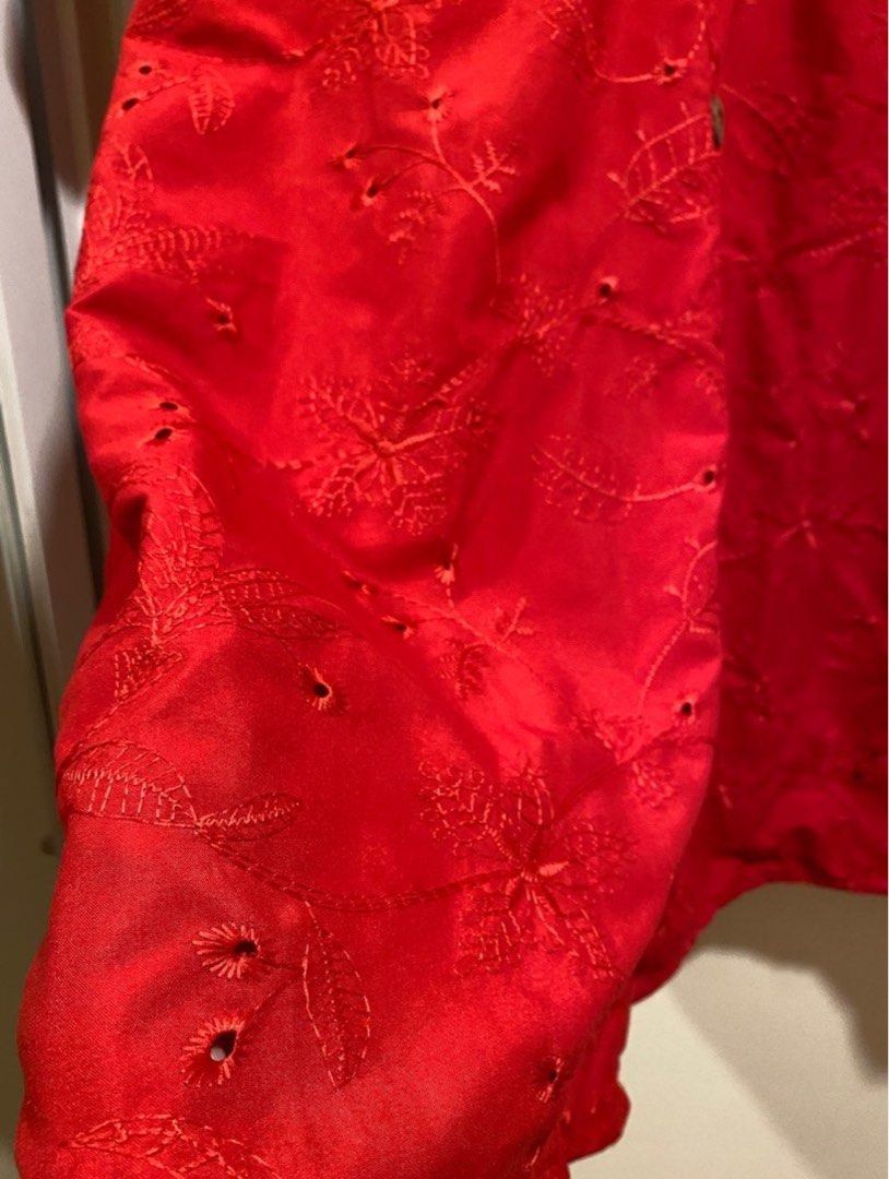 Red Eyelet Dress Oversized Dress, Women's Fashion, Dresses & Sets ...