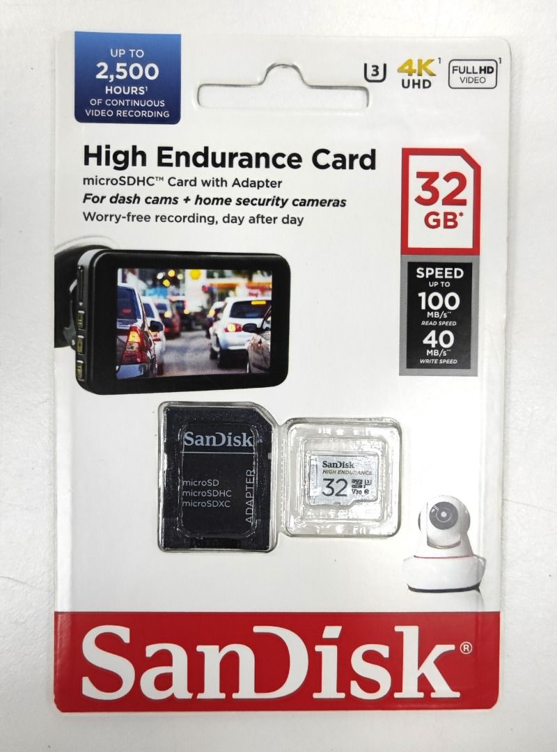 SANDISK High Endurance MicroSDHC UHS-I Card with 32GB, 100MB/s Read Speed, 40MB/s Write Speed ...