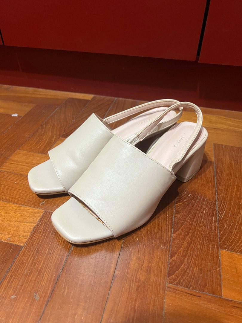 Sappun Block Heel Nude Slingback Sandal Heels, Women's Fashion ...
