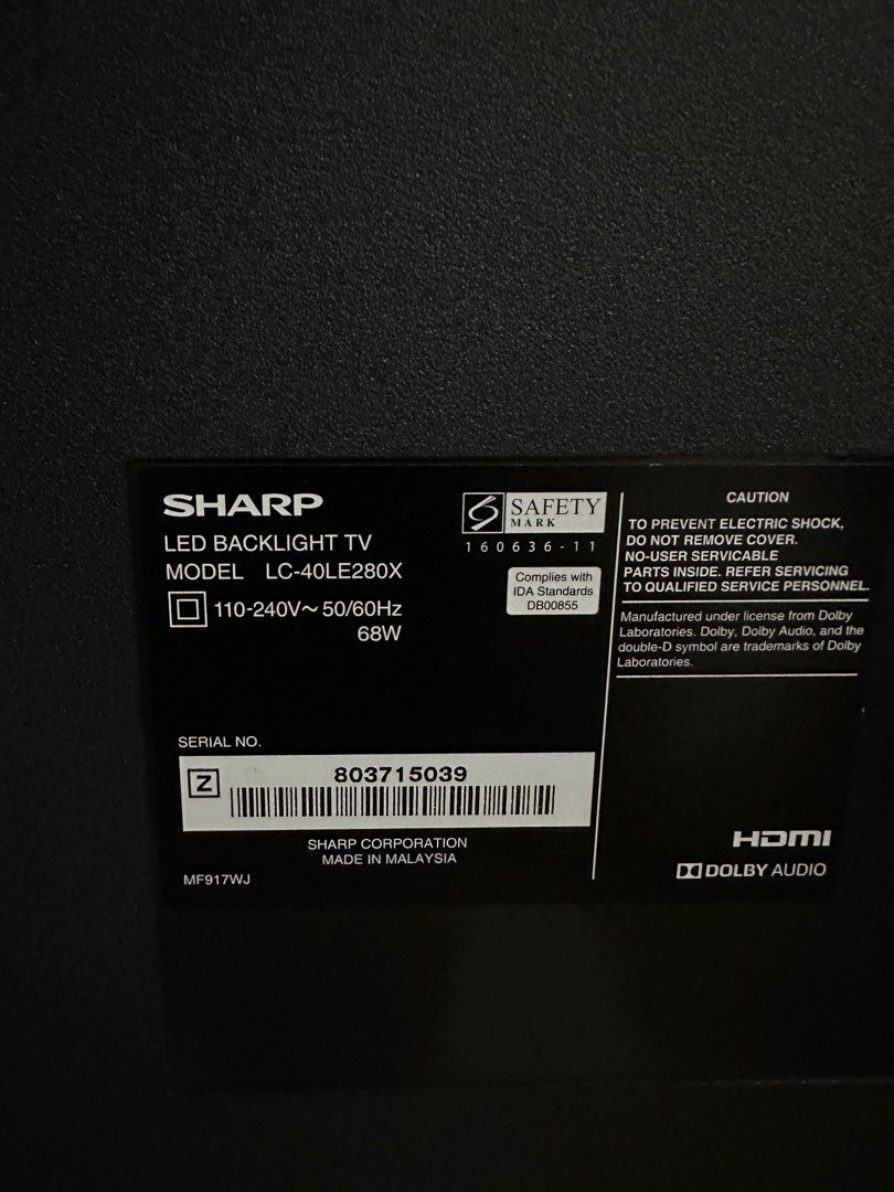 Sharp 40’ tv LC-40LE280X, TV & Home Appliances, TV & Entertainment, TV ...