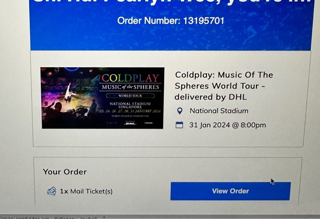 Single ticket for 31st Jan (Cat 2) restricted view, Tickets & Vouchers ...