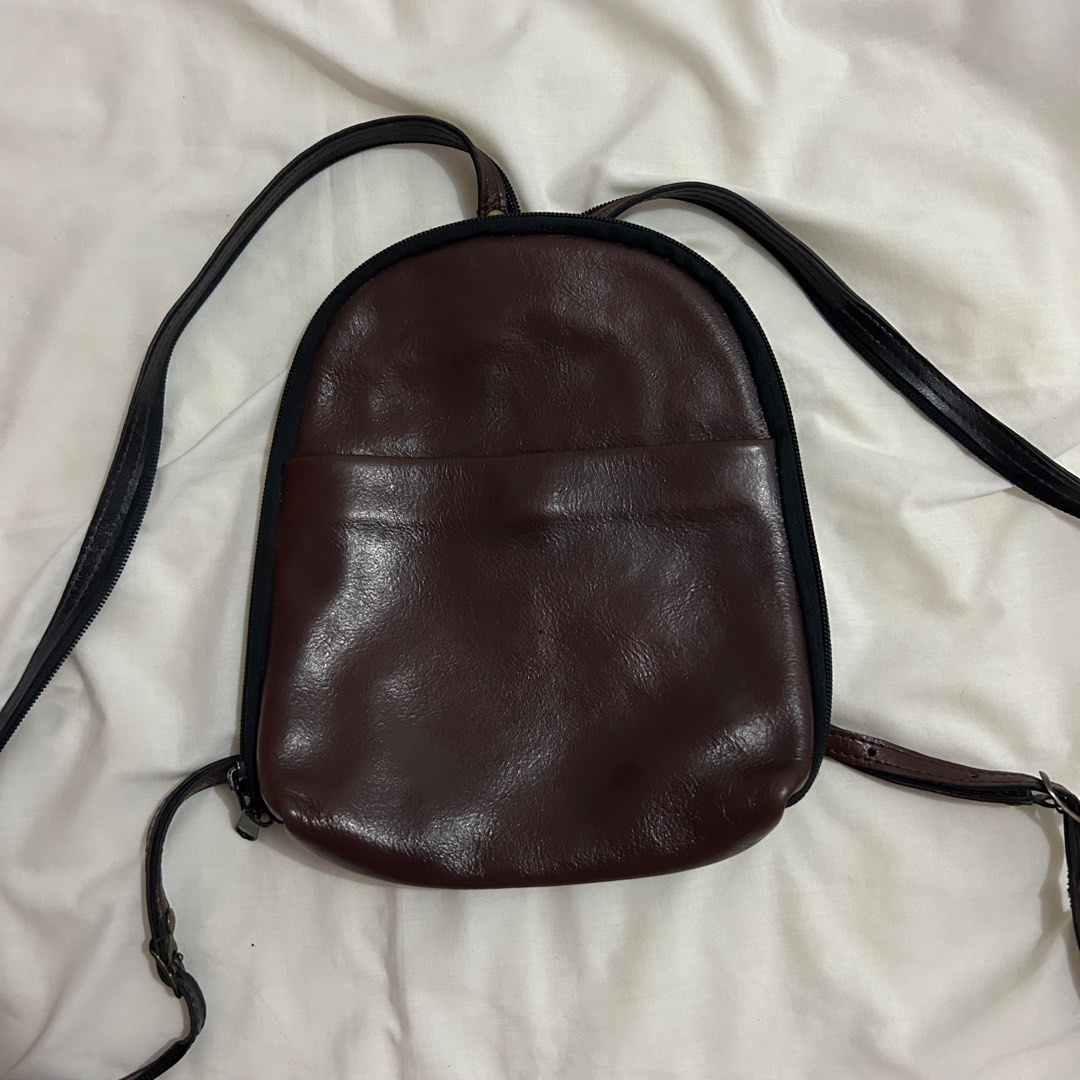 Small Dark Brown Leather Backpack Bag, Women's Fashion, Bags & Wallets ...
