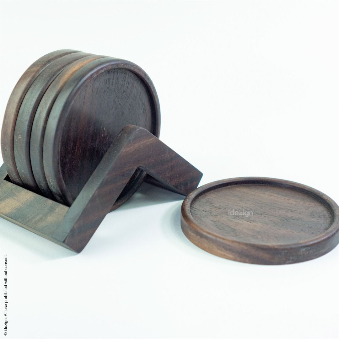 Sono Wood Coaster Set - Raised Edge, Stylish Holder - Artisan Crafted ...