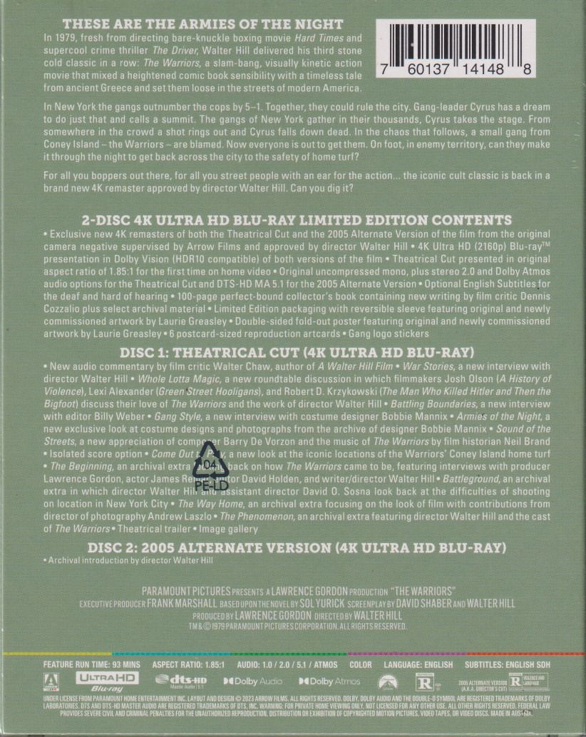 The Warriors 4K ( Arrow Video Limited Edition ) Bluray / Bluray ...