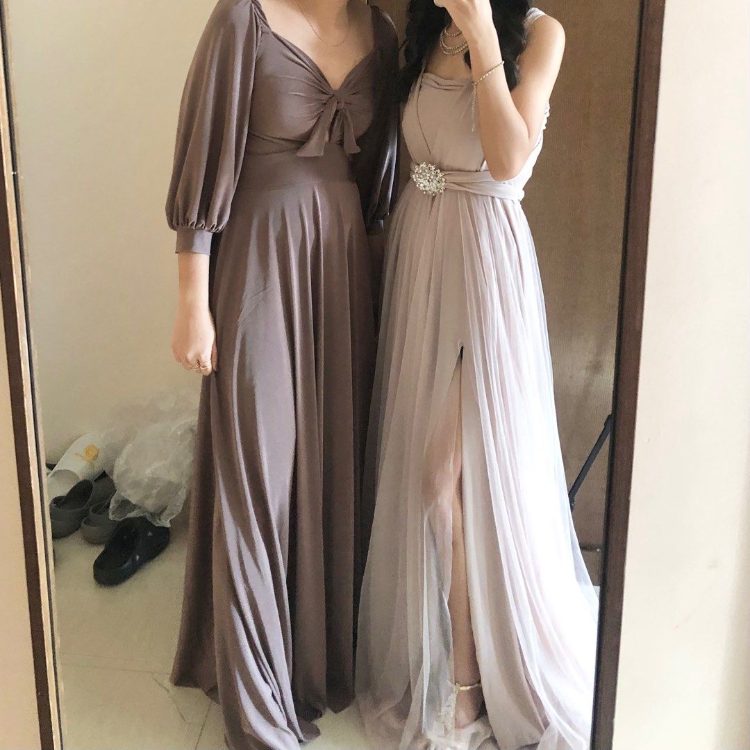 Tulle Infinity Gown with Slit in Champagne Beige Nude for Entourage ...