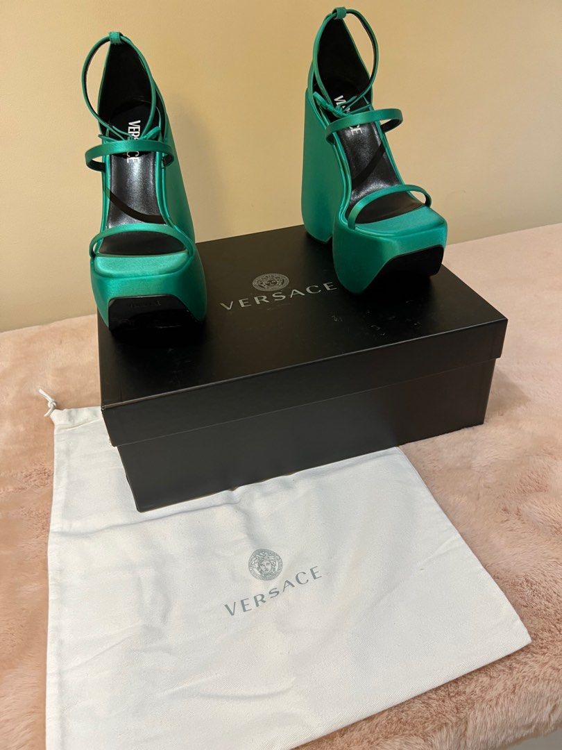 Versace Triplatform satin wedge, Women's Fashion, Footwear, Wedges on ...