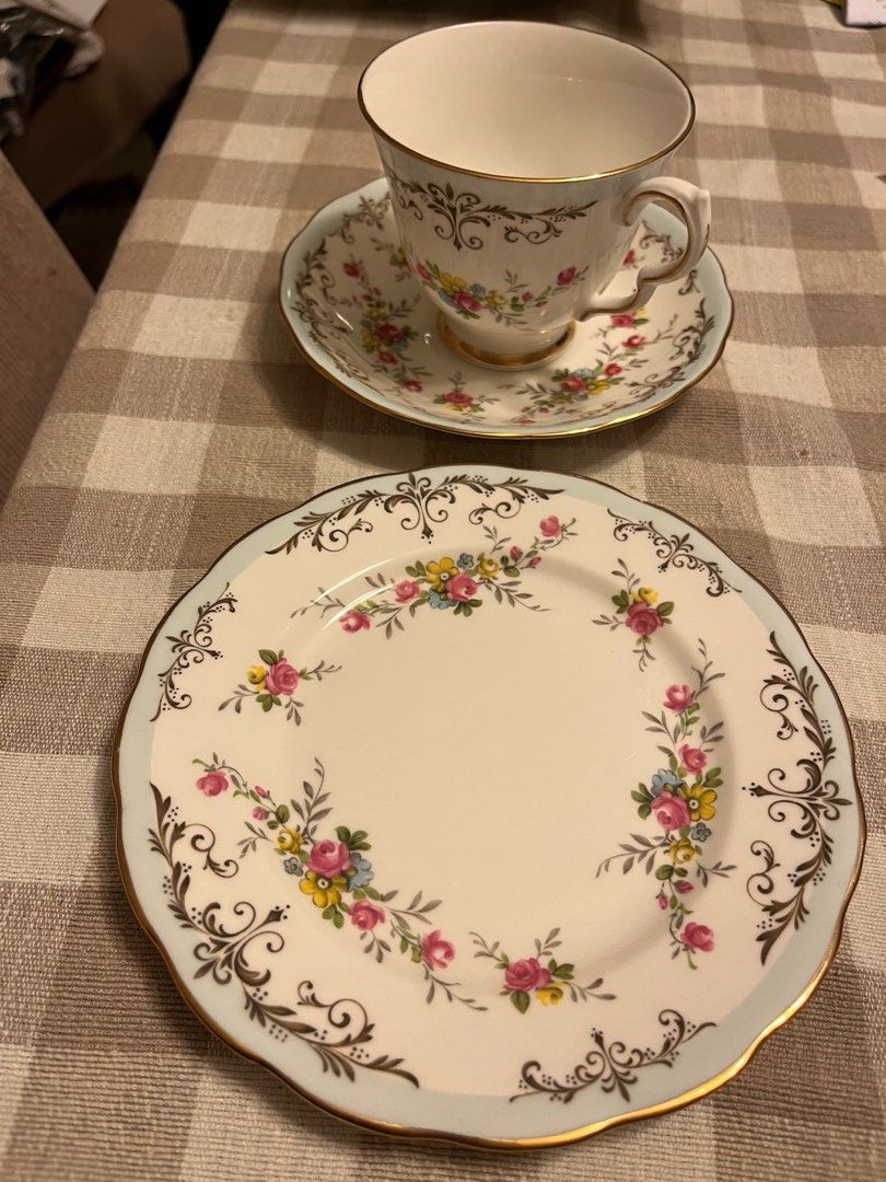 Vintage Queen Anne tea cup and cake plate set, Furniture & Home Living ...