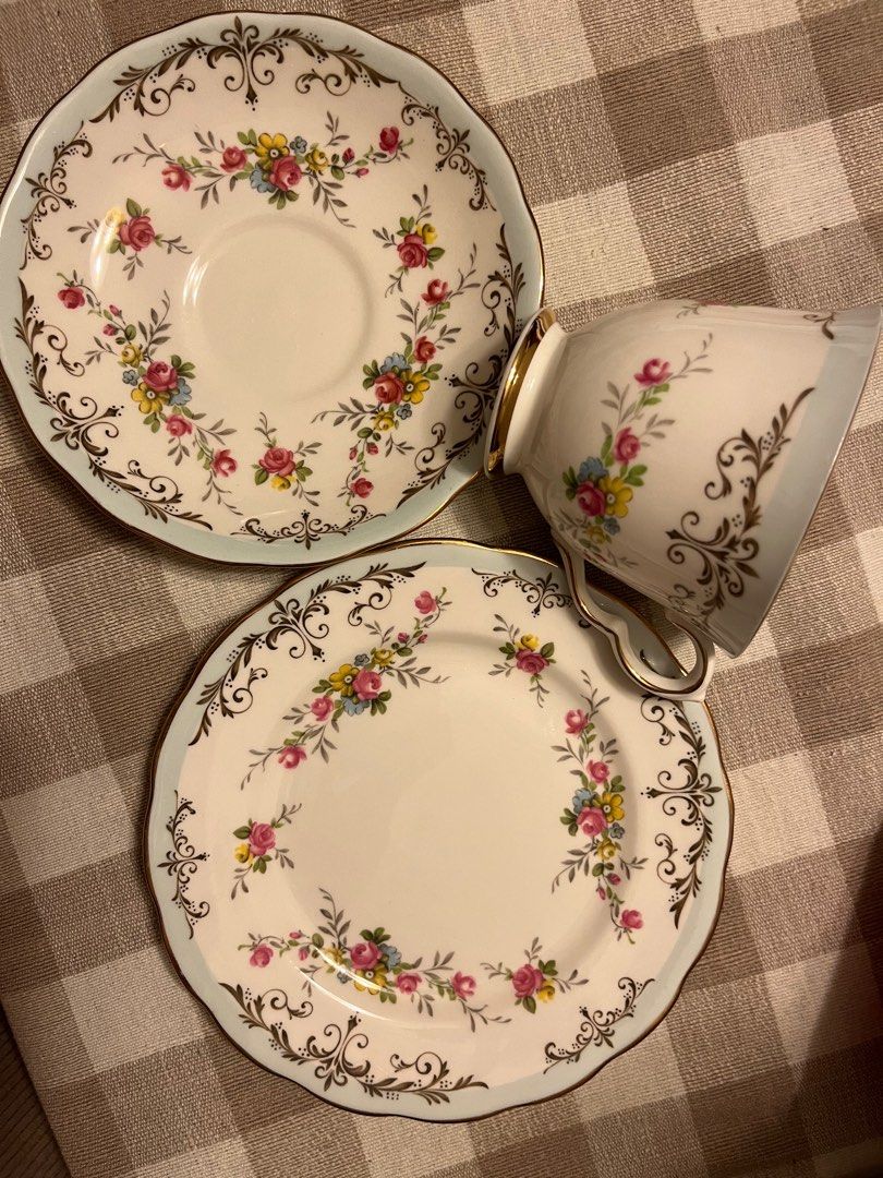 Vintage Queen Anne tea cup and cake plate set, Furniture & Home Living ...