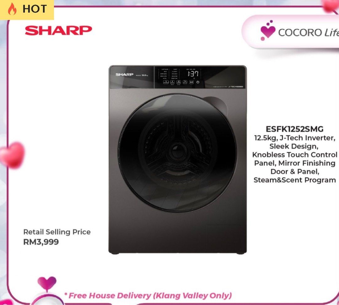 Sharp Washer 12.5kg Front load (New model), TV & Home Appliances ...