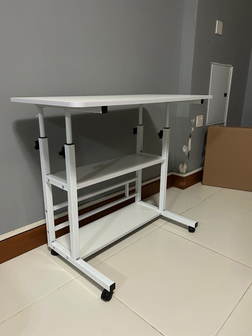 White Movable Study Table, Furniture & Home Living, Furniture, Tables ...