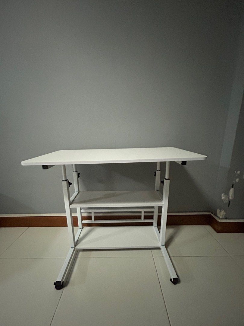 White Movable Study Table, Furniture & Home Living, Furniture, Tables ...