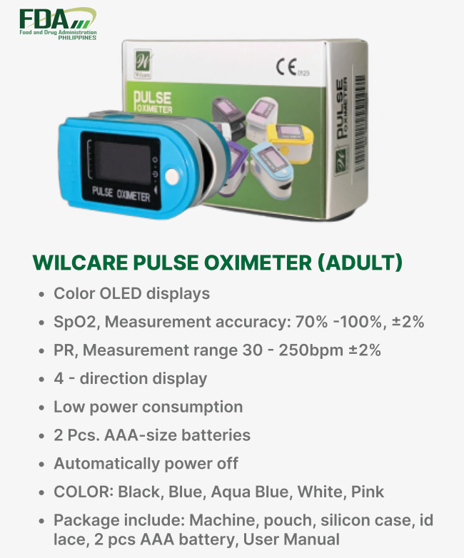 Wilcare PULSE OXIMETER Adult FDA approved, Health & Nutrition, Medical ...