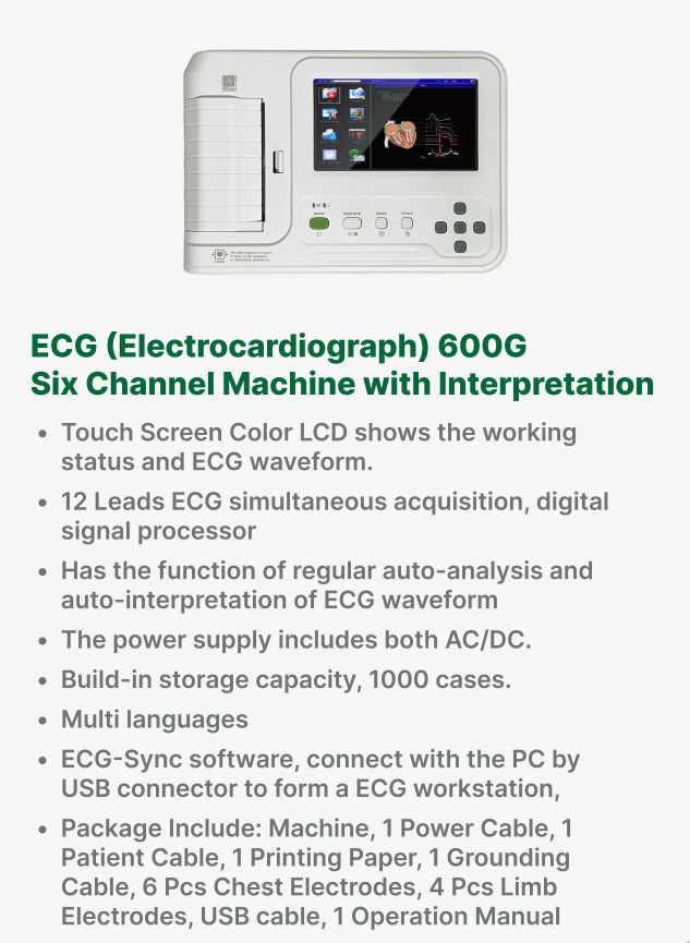 WILCARE Touchscreen ECG Machine 6 Channel 12 Leads with Interpretation ...