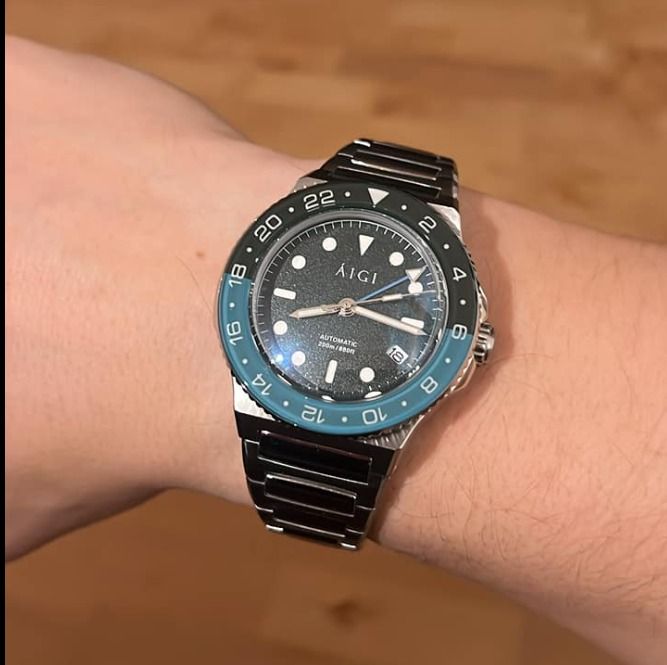 Arctic GMT Green watch Aigitime Seiko movement with FKM rubber strap ...