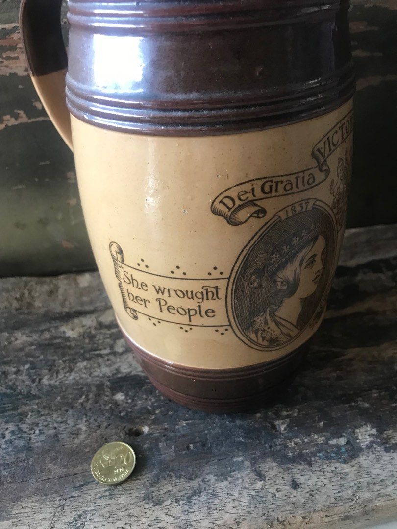 British Antique 1897 Queen Victoria Barrel Jug made by Doulton Lambeth ...