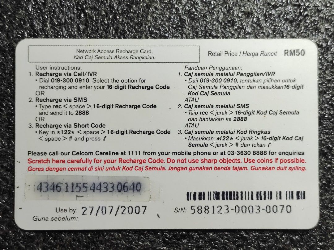 Celcom X.pax RM50 Prepaid Used Reload Card, Hobbies & Toys ...