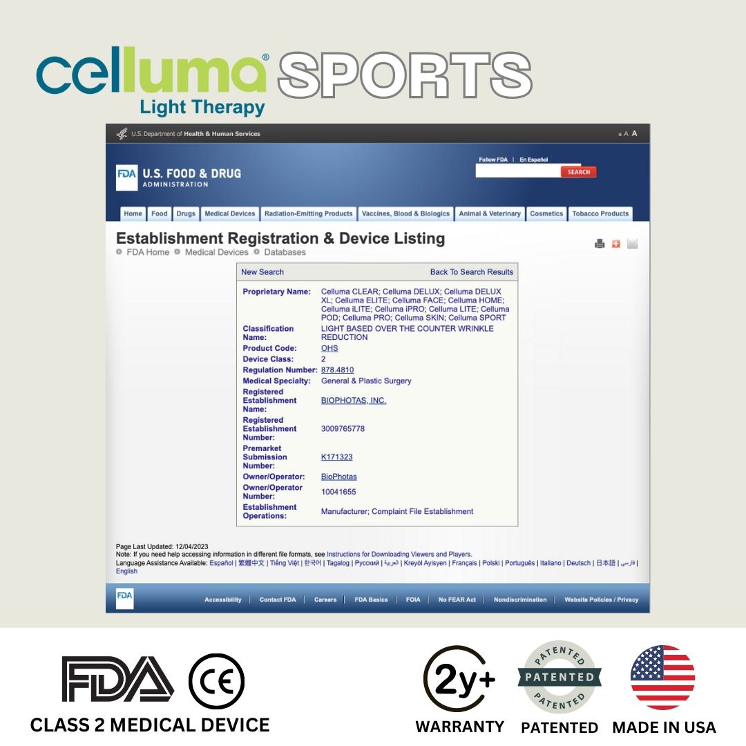 Celluma SPORTS Red Light LED Therapy Mask For Pain -FDA & CE Class 2 ...