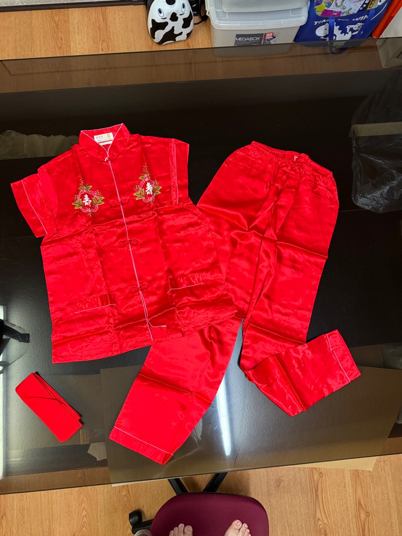 Chinese Longevity Red Top and Pants, Women's Fashion, Undergarments ...