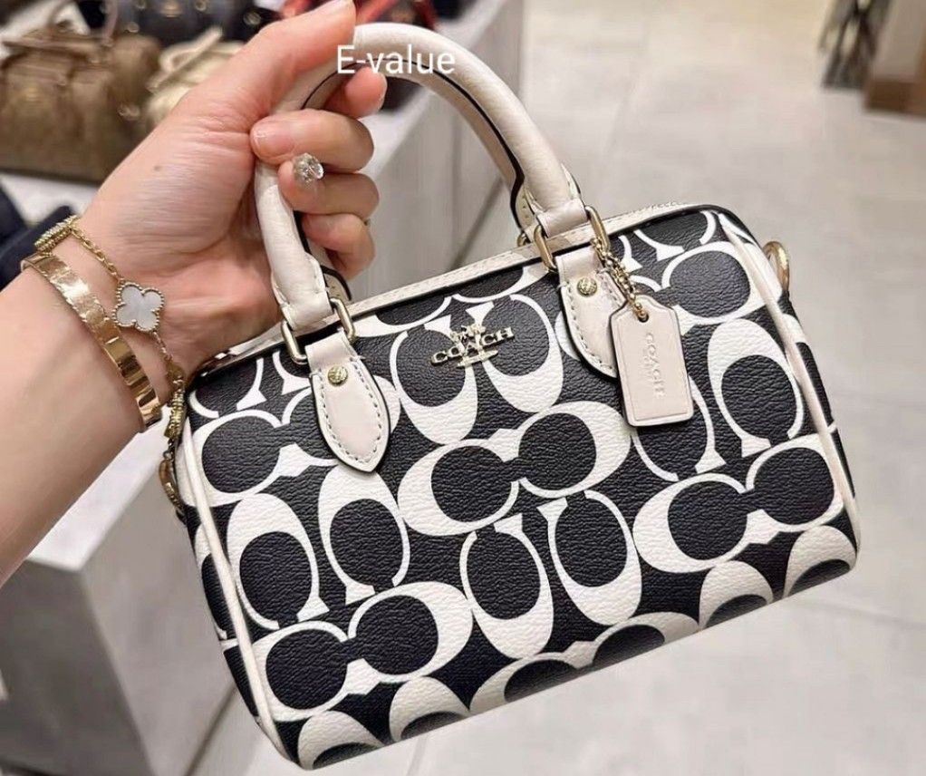 Coach Original White Black Signature Collection MINI ROWAN IN SIGNATURE ...