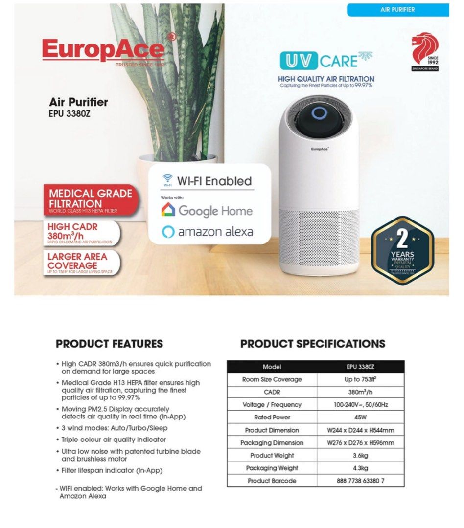 Europace Air Purifier, TV & Home Appliances, Air Purifiers ...